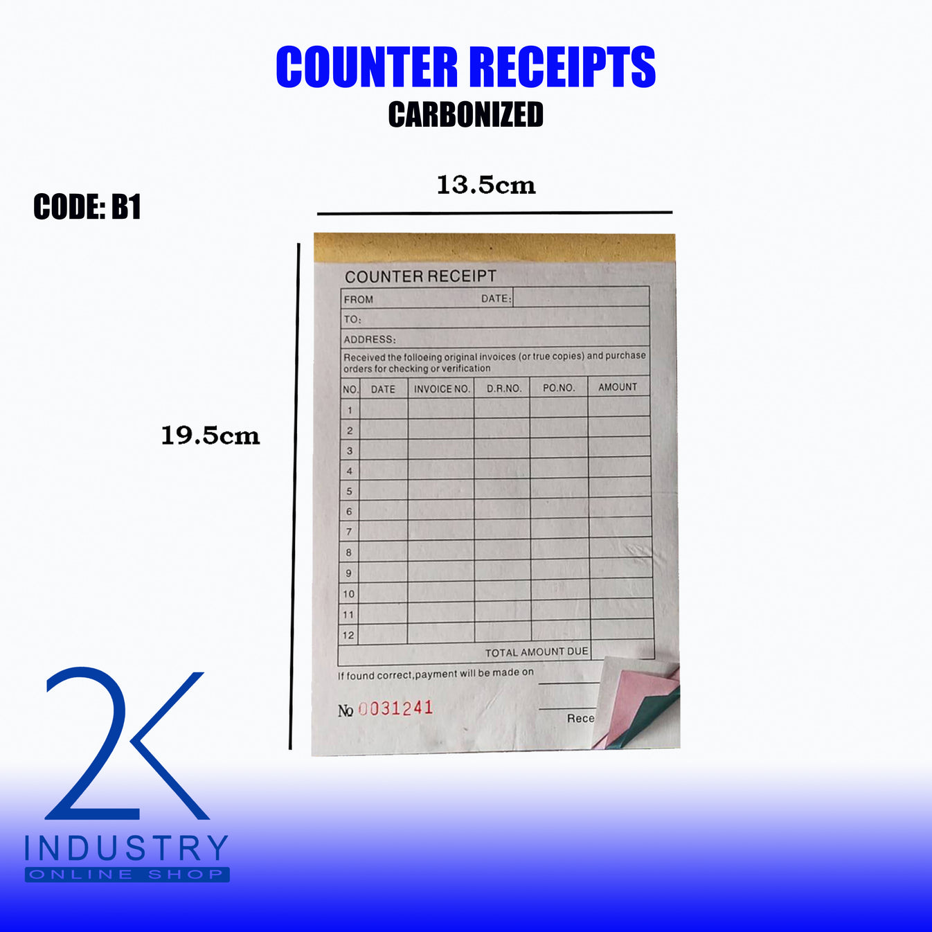 CARBONIZED COUNTER RECEIPT - 1 BOOKLET – 2K Industry Online shop